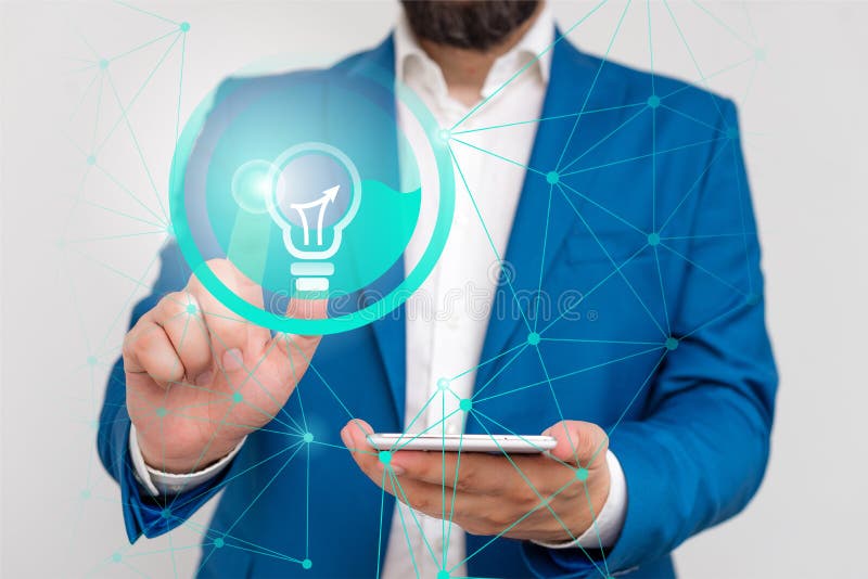 Male Human Presenting a Presentation Using the Latest Sophisticated ...