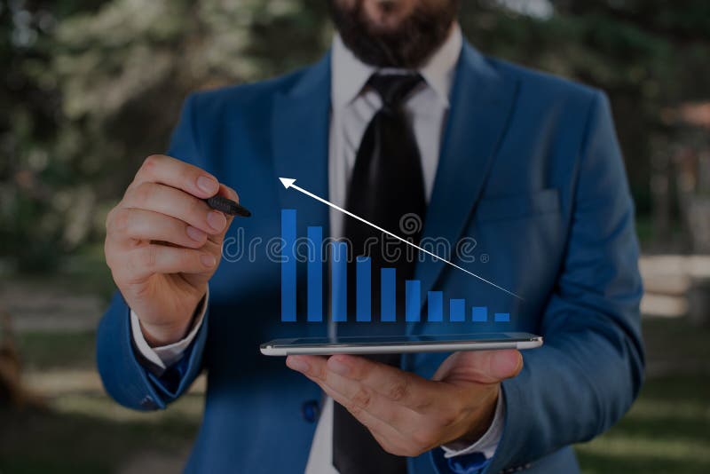 Male Human Presenting a Presentation Using the Latest Sophisticated ...