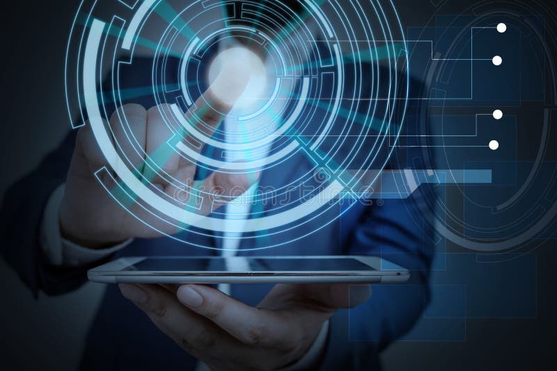 Male Human Presenting a Presentation Using the Latest Sophisticated ...