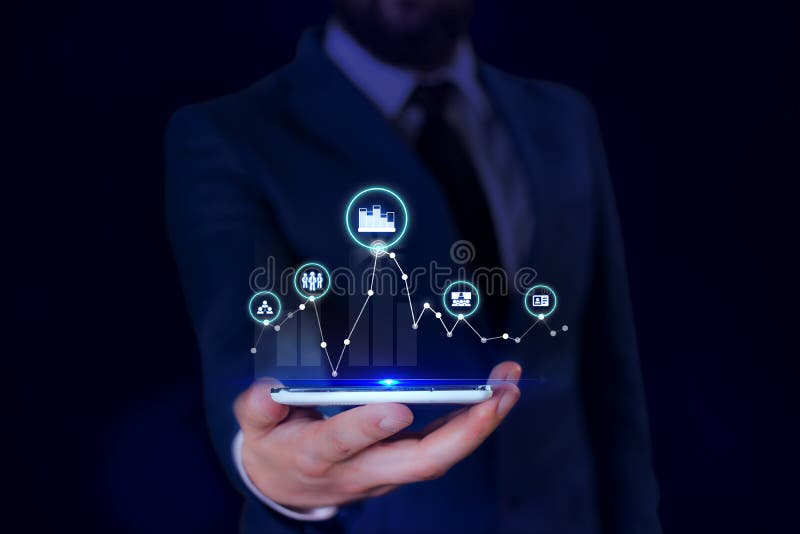 Male Human Presenting a Presentation Using the Latest Sophisticated ...