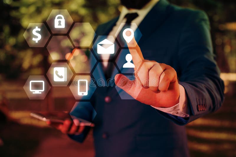 Male Human Presenting a Presentation Using the Latest Sophisticated ...