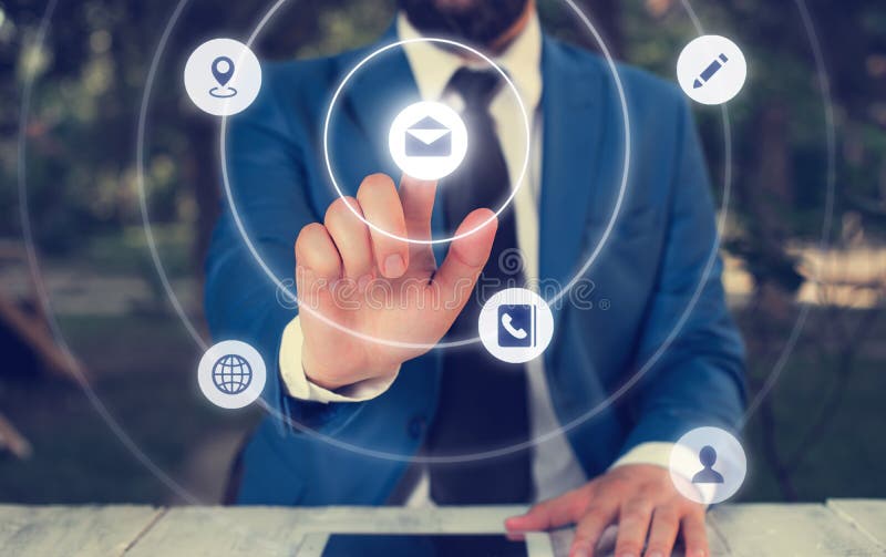 Male Human Presenting a Presentation Using the Latest Sophisticated ...