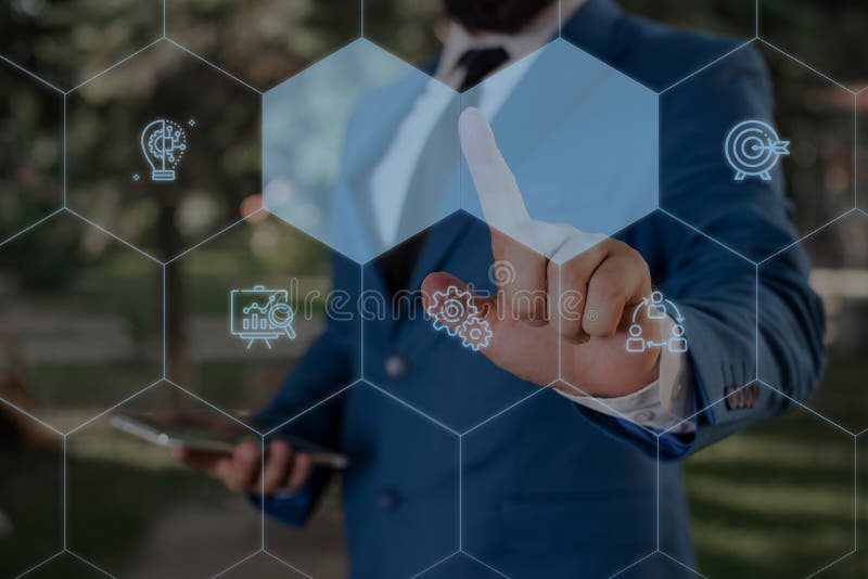 Male Human Presenting a Presentation Using the Latest Sophisticated ...