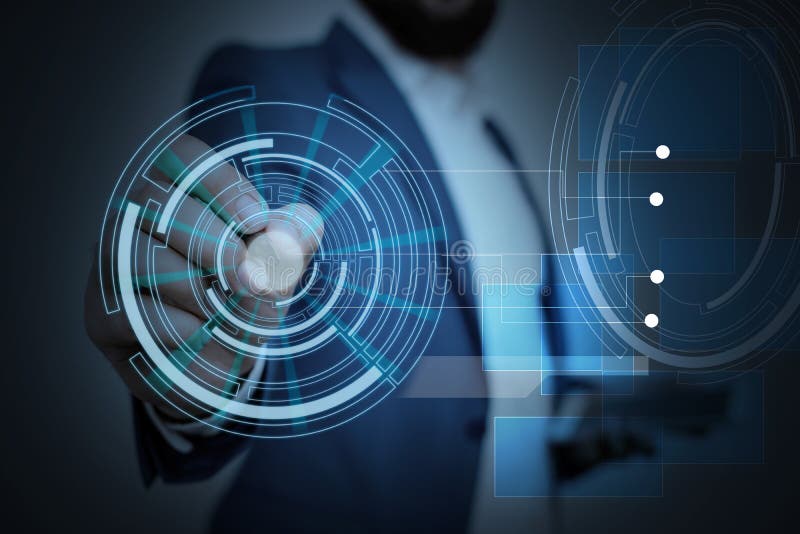 Male Human Presenting a Presentation Using the Latest Sophisticated ...