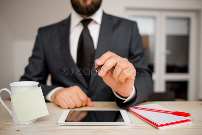 Male Human Wear Formal Working Clothes Presenting Presentation of High ...