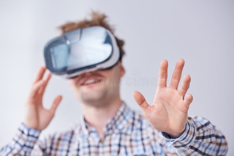 Male Immersed in Virtual Reality Stock Photo - Image of expression ...