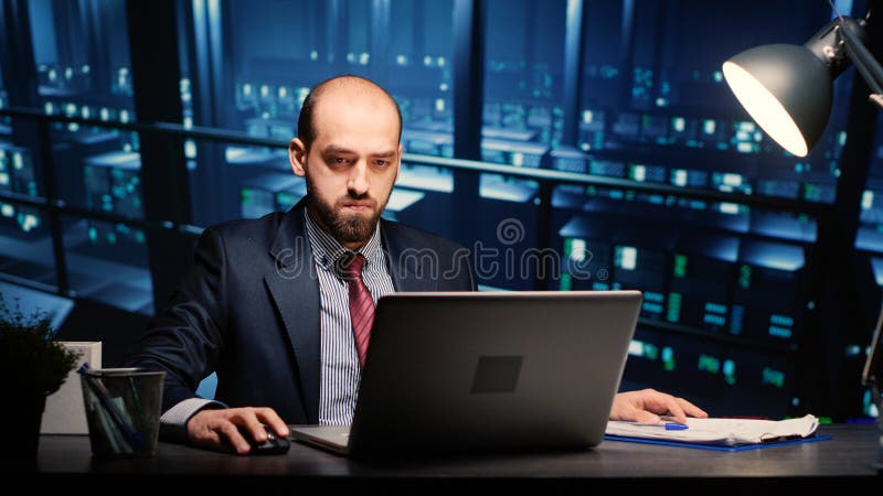 Male Infrastructure Engineer Working in Render Farm Stock Image - Image ...