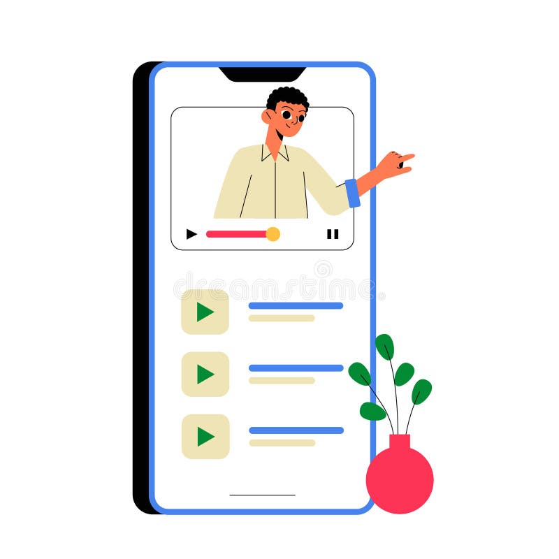 Male Instructor Teaching Online through Mobile Interface in Flat Vector ...