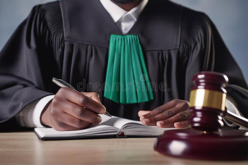 Male Judge Taking Notes during the Court Session. There is a Judge& X27 ...