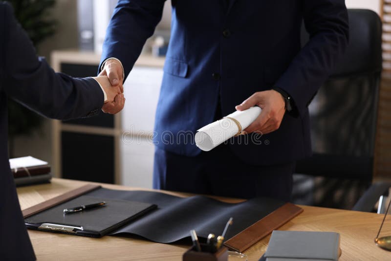 Male Lawyer Shaking Hands with Client in Office Stock Photo - Image of ...