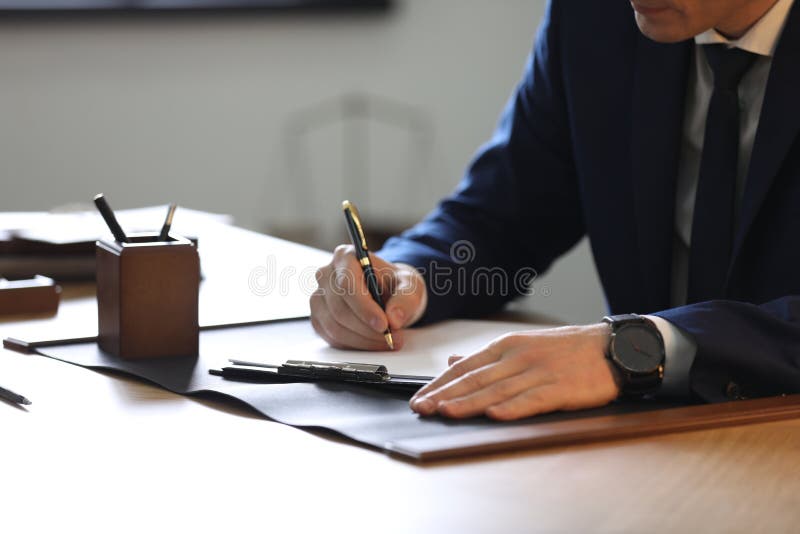 Male Lawyer Working at Table in Office Stock Image - Image of manager ...