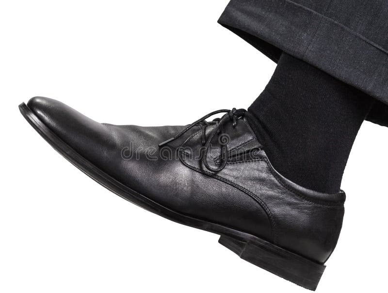 Male Left Leg in Black Shoe Takes a Step Stock Image - Image of ...