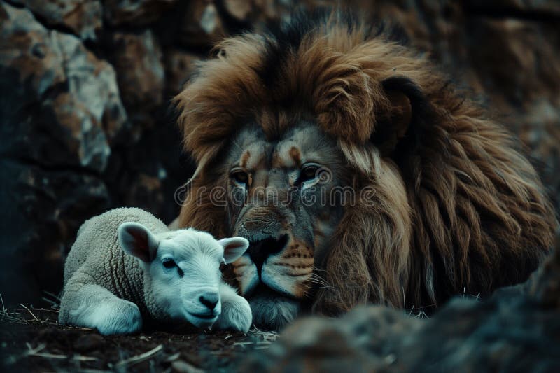 A Male Lion and the Lamb Lying Together Stock Illustration ...