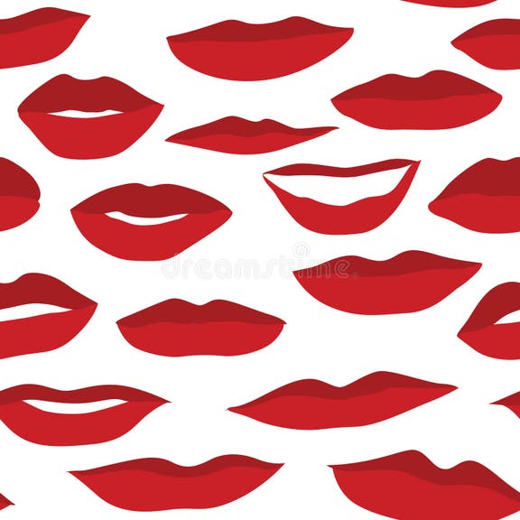 Seamless Vector Pattern of Hand Drawn Illustrations of Red Male Lips in ...