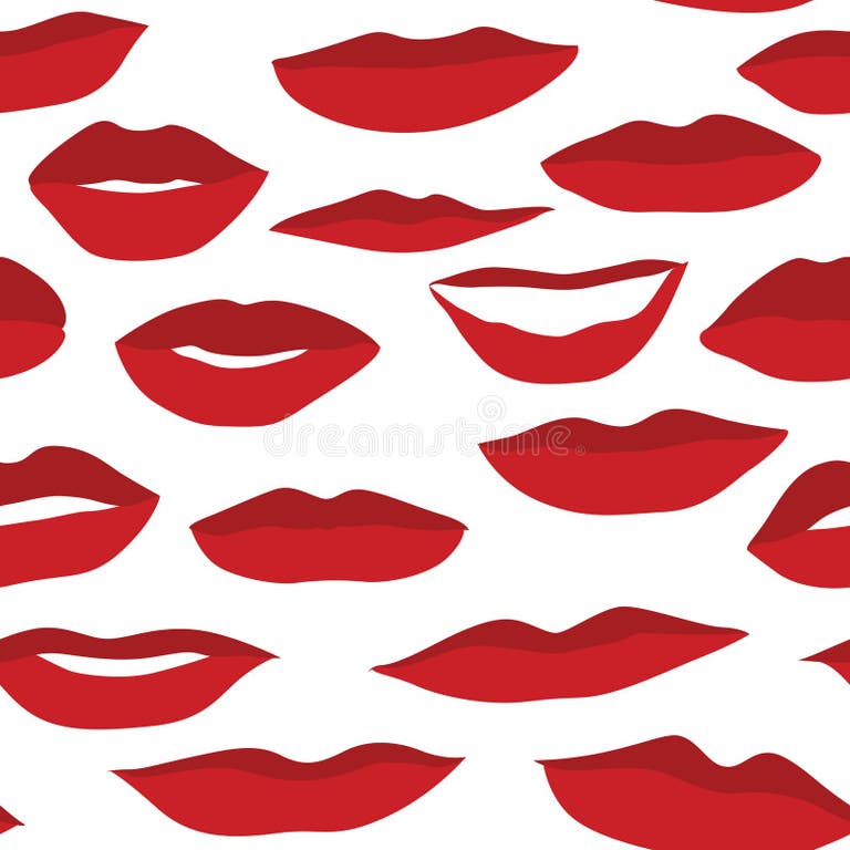 Seamless Vector Pattern of Hand Drawn Illustrations of Red Male Lips in ...