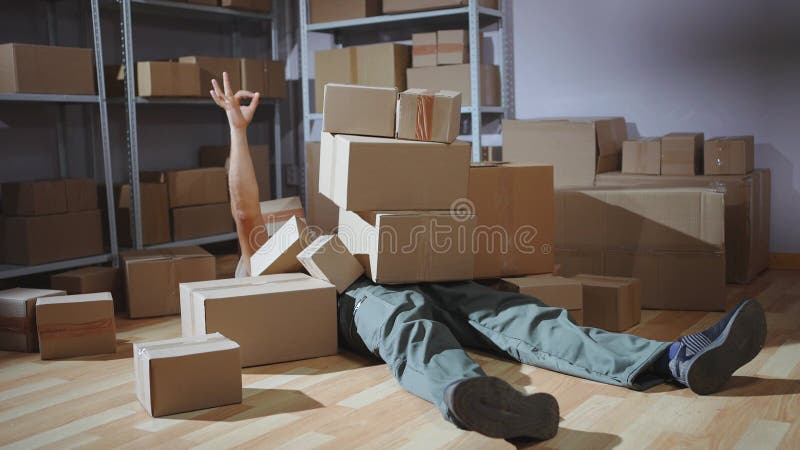 Male Loader Failure ,box Drop Gesture OK Stock Footage - Video of ...