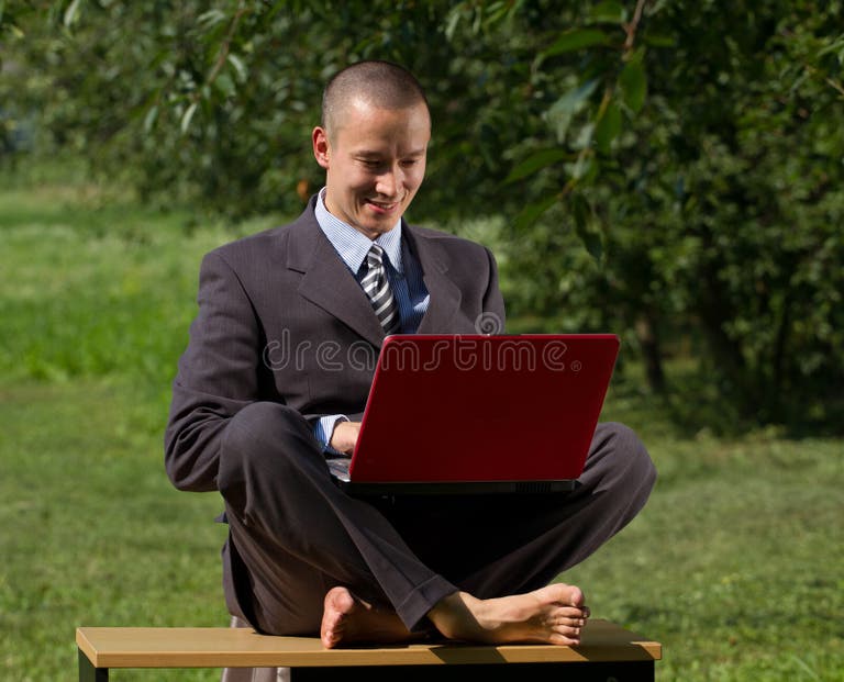Male in Lotus Pose Outdoors Stock Image - Image of online, male: 22636977