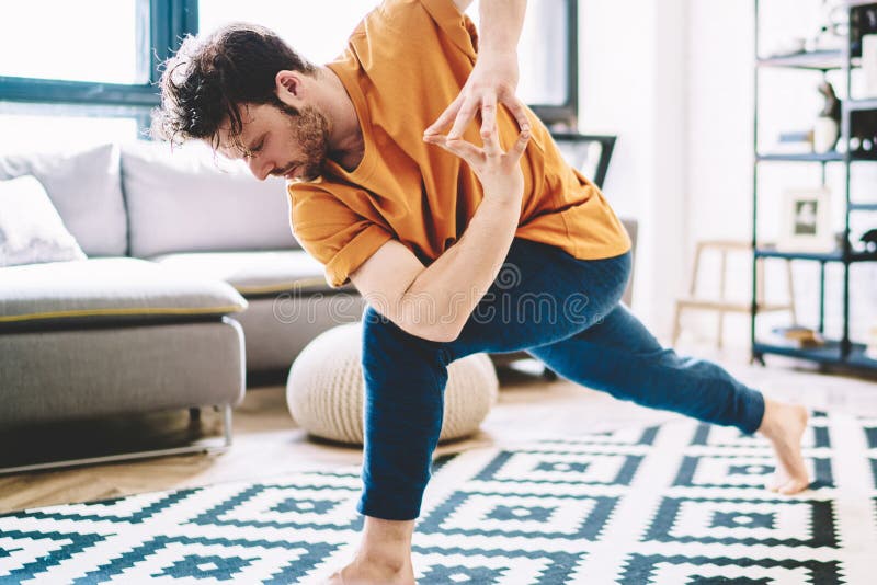 Male Lover of Meditation Standing in Sport Pose during Workout Stock ...