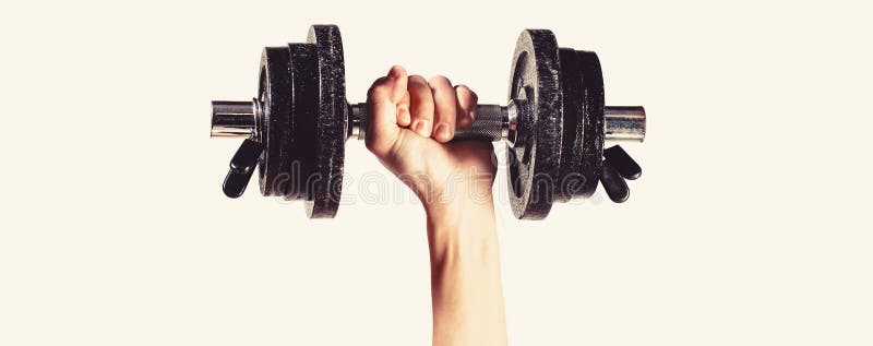Male Maleraising a Dumbbell. Man Hand Holding Dumbbell in Hand Stock ...