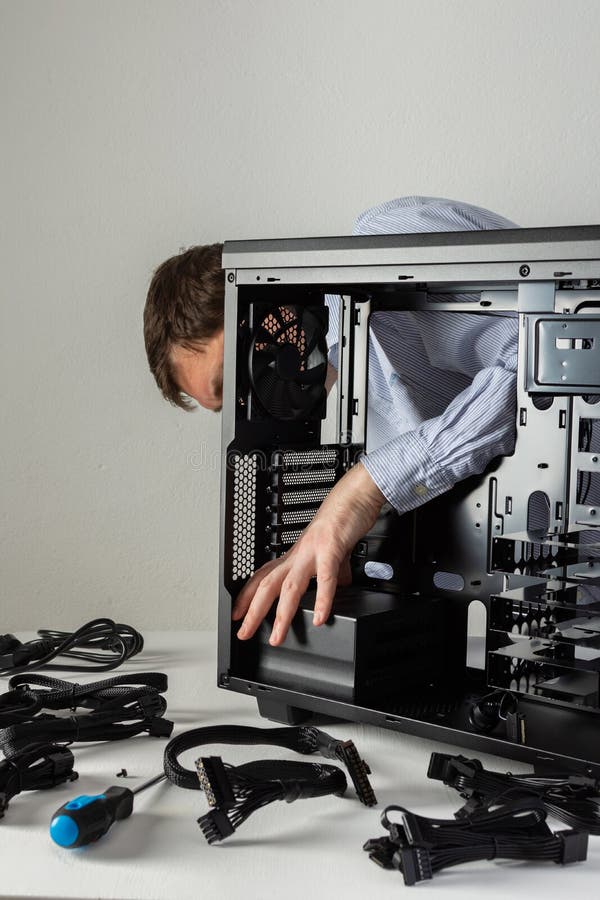 Male Master Assembles a New System Unit Stock Image - Image of install ...