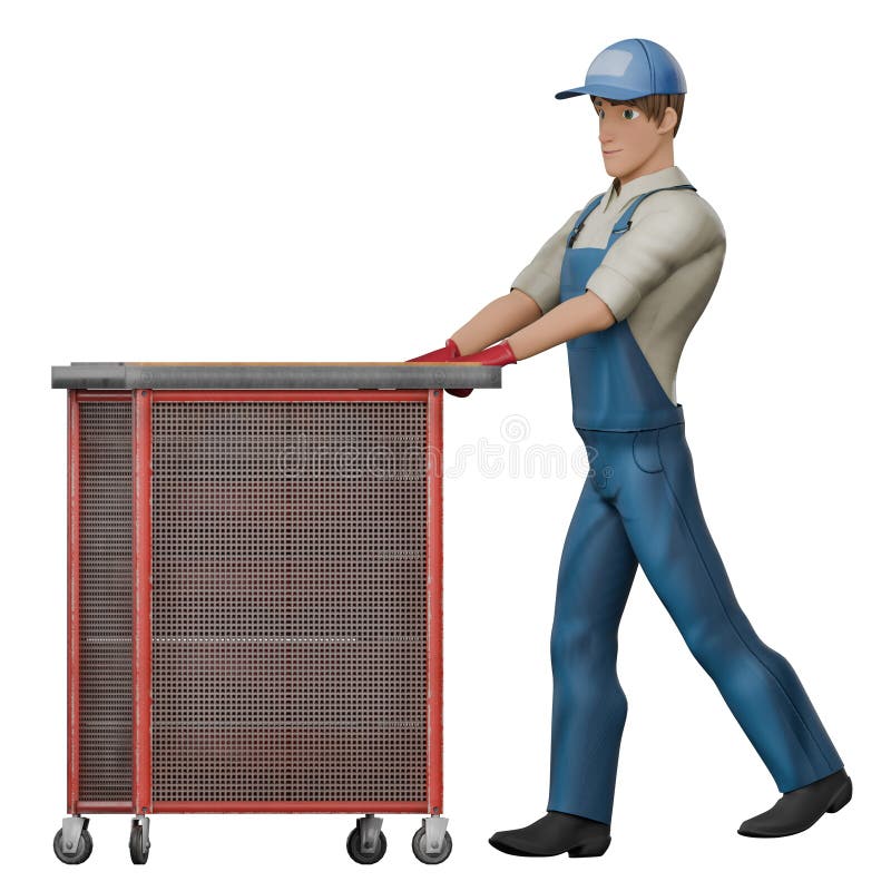 A Male Mechanic is Pushing a Tool Trolley in a Workshop Stock Photo ...