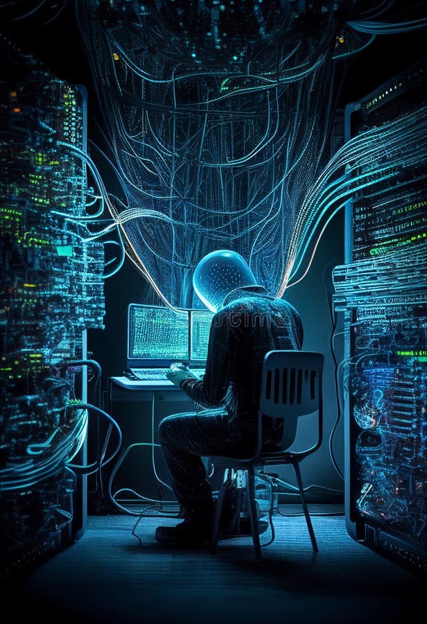Male Metaverse Worker Browsing the Internet Network in His Workspace ...