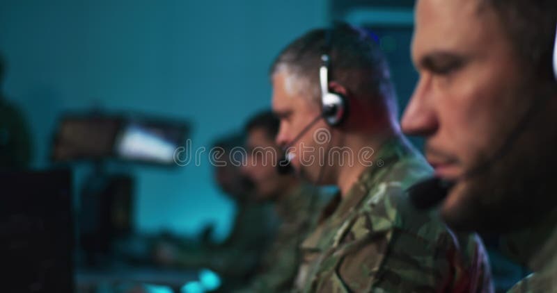 Male Military Commanders Using Computers in Control Center Stock Video ...