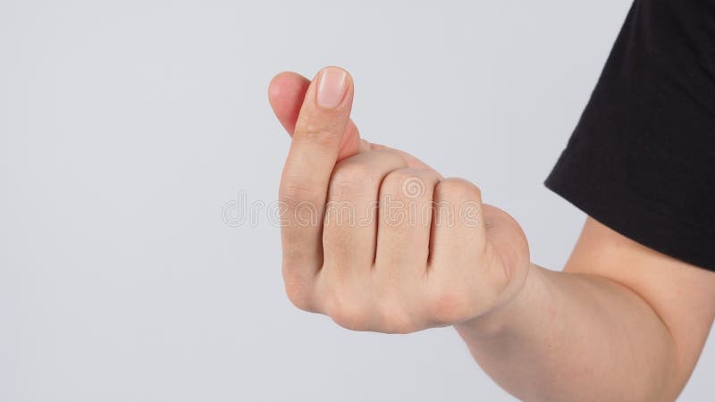 Male Model Hand is Doing Mini Heart Hand Sign. Stock Image - Image of ...
