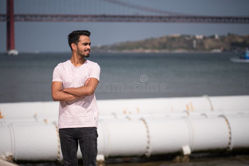 Male Model Posing in Font of River Stock Photo - Image of adult, person ...