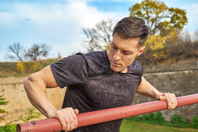 Male Model Workout Push Ups Outdoor Stock Image - Image of athlete ...