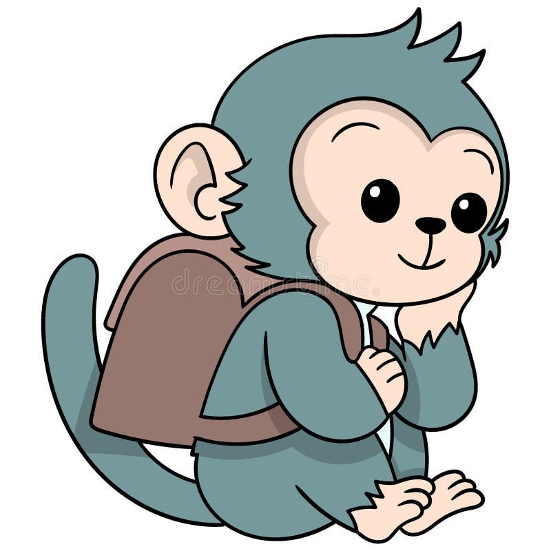 Male Monkey Student Carrying a Bag is Sitting Alone Stock Vector ...
