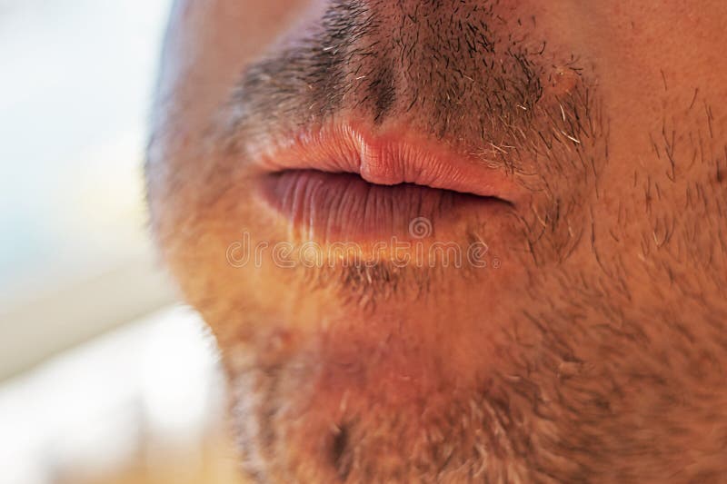 Male Mouth with Unshaven Stubble Bread Stock Photo - Image of savory ...