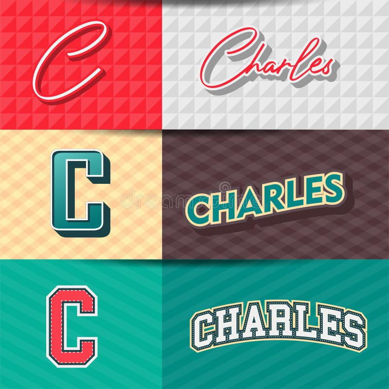 ,Male Name,CHARLES in Various Retro Graphic Design Elements, Set of ...