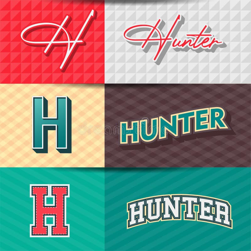 ,Male Name,HUNTER in Various Retro Graphic Design Elements, Set of ...