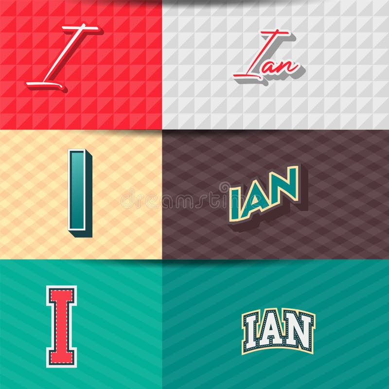 ,Male Name,IAN in Various Retro Graphic Design Elements, Set of Vector ...
