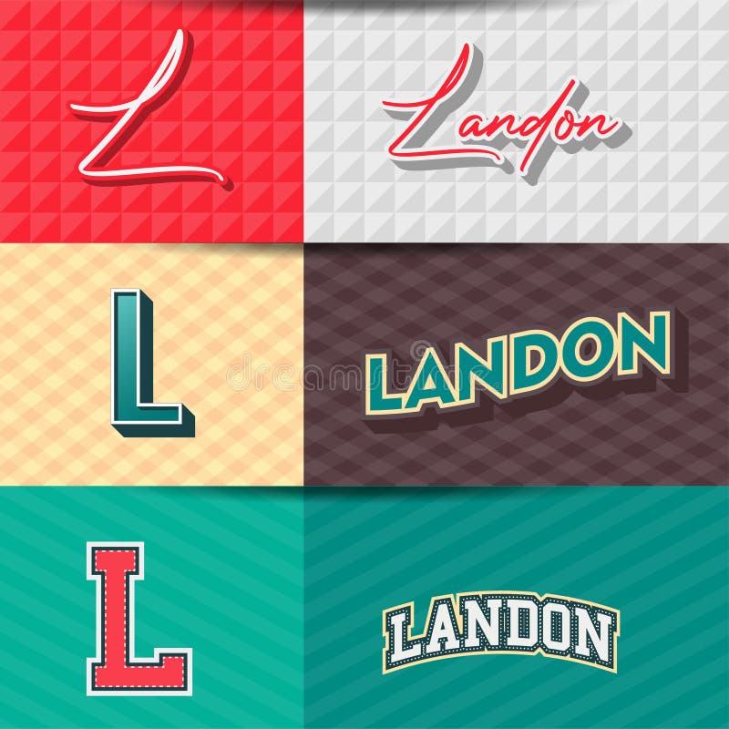 ,Male Name,LANDON in Various Retro Graphic Design Elements, Set of ...