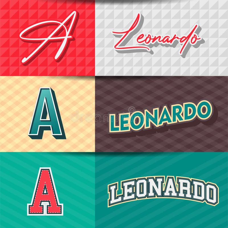 ,Male Name,LEONARDO in Various Retro Graphic Design Elements, Set of ...