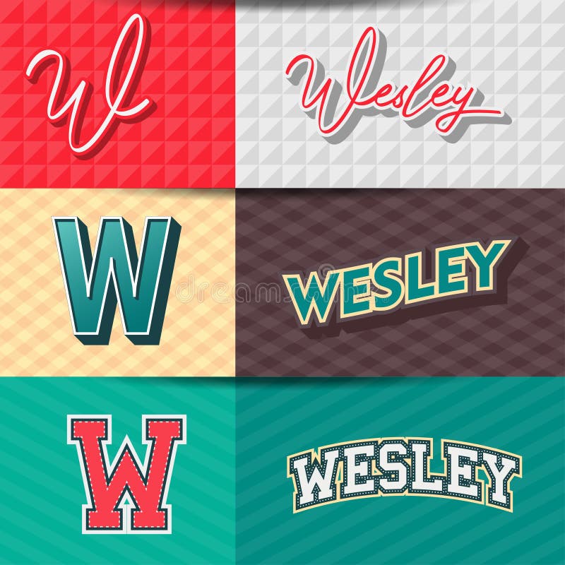 ,Male Name,WESLEY in Various Retro Graphic Design Elements, Set of ...