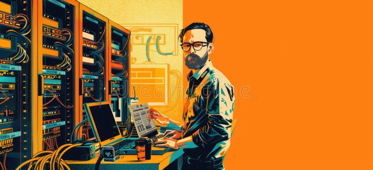A Male Network Engineer is Working on a Server in a Data Center AIGZ01 ...