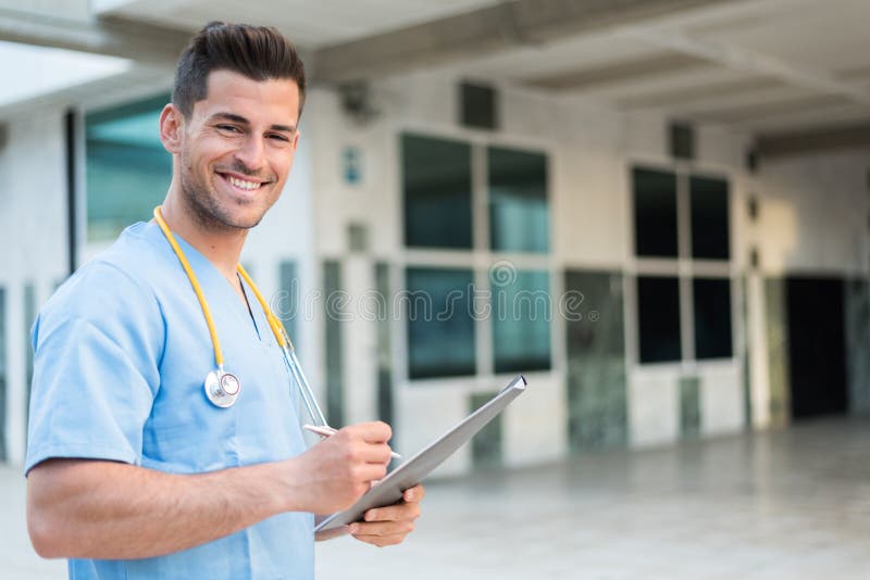 Male Nurse Vet with Stethoscope and Tablet Stock Image - Image of ...