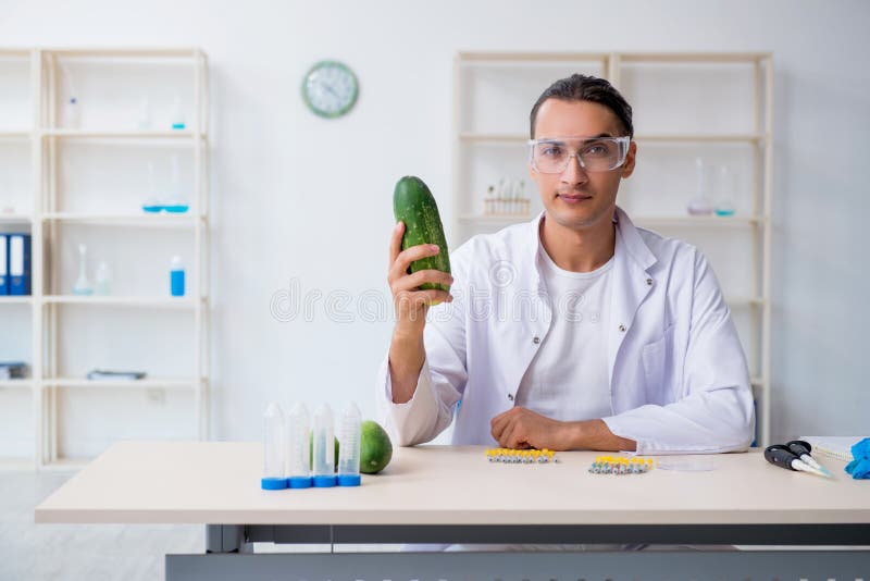 Male Nutrition Expert Testing Vegetables in Lab Stock Photo - Image of ...