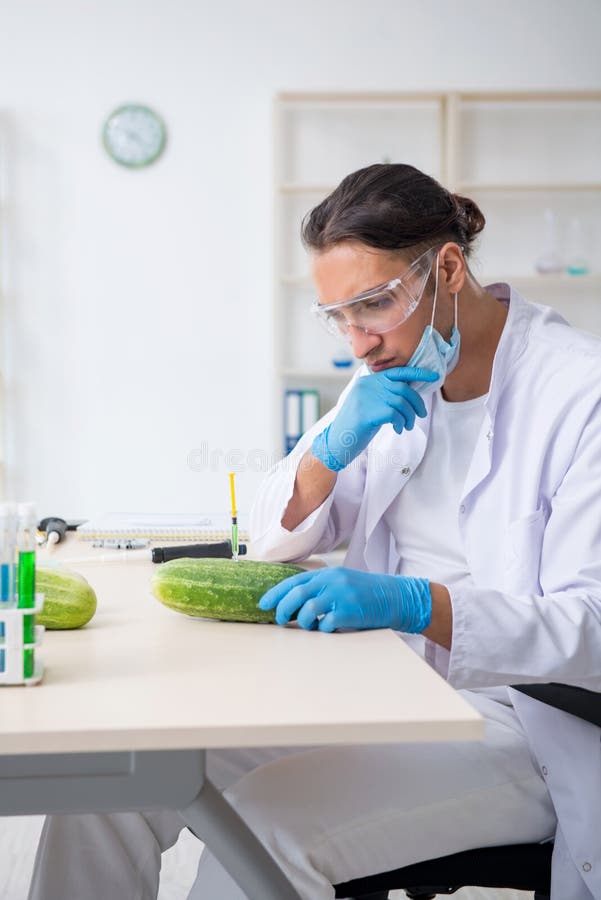 Male Nutrition Expert Testing Vegetables in Lab Stock Photo - Image of ...