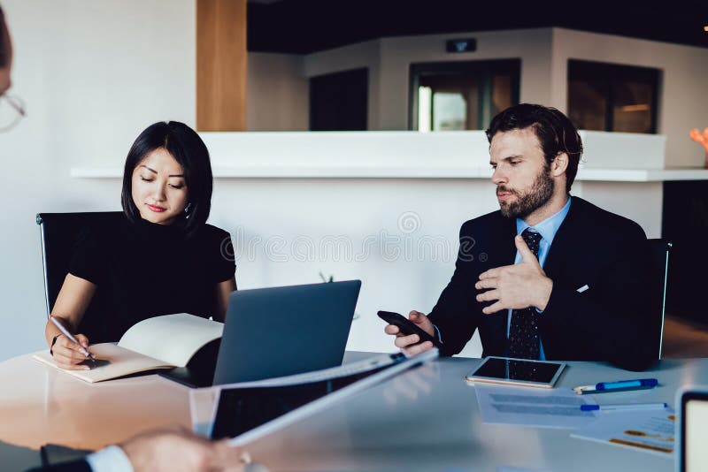 Male Office Manager Explaining Strategy Stock Image - Image of company ...
