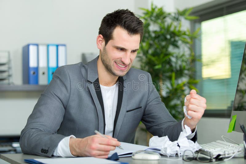 Male Office Worker Having Difficult Time Stock Photo - Image of ...