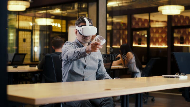Male Office Worker Wearing VR Headset Stock Photo - Image of industry ...