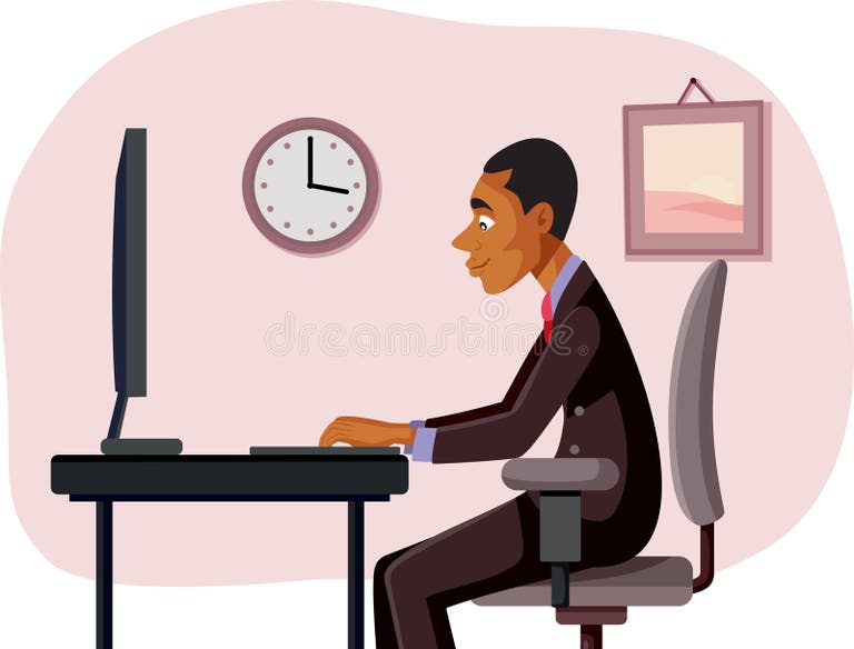 Vector Man Typing at the Computer Vector Drawing Illustration Stock ...