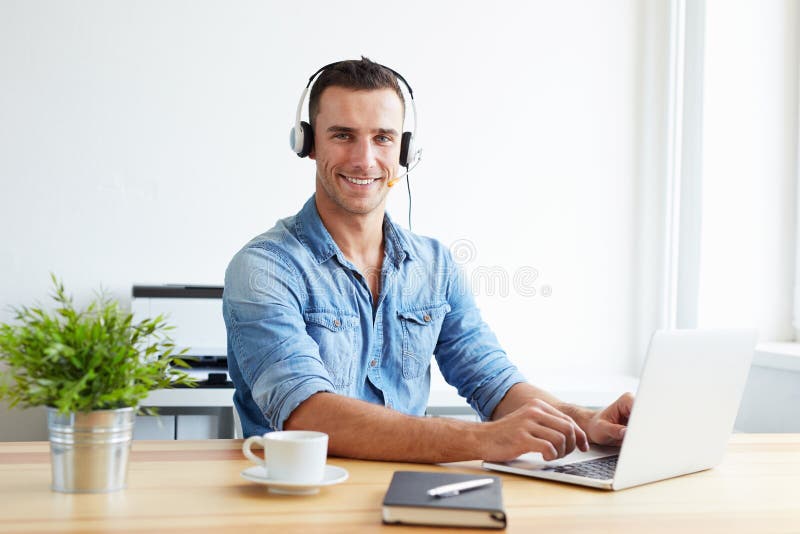 Sad Male Operator Looking at Graphs on Multiple Computer Screen Stock ...