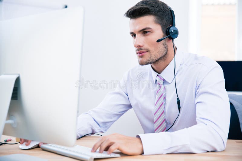 Male Operator Working on PC in Office Stock Image - Image of internet ...
