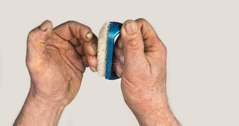 Male Overworked Cracked Hands with an Old Brush Stock Photo - Image of ...