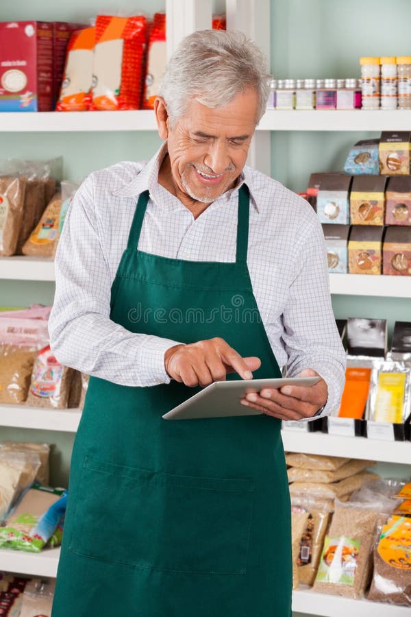 Senior Male Owner Standing in Supermarket Stock Image - Image of ...